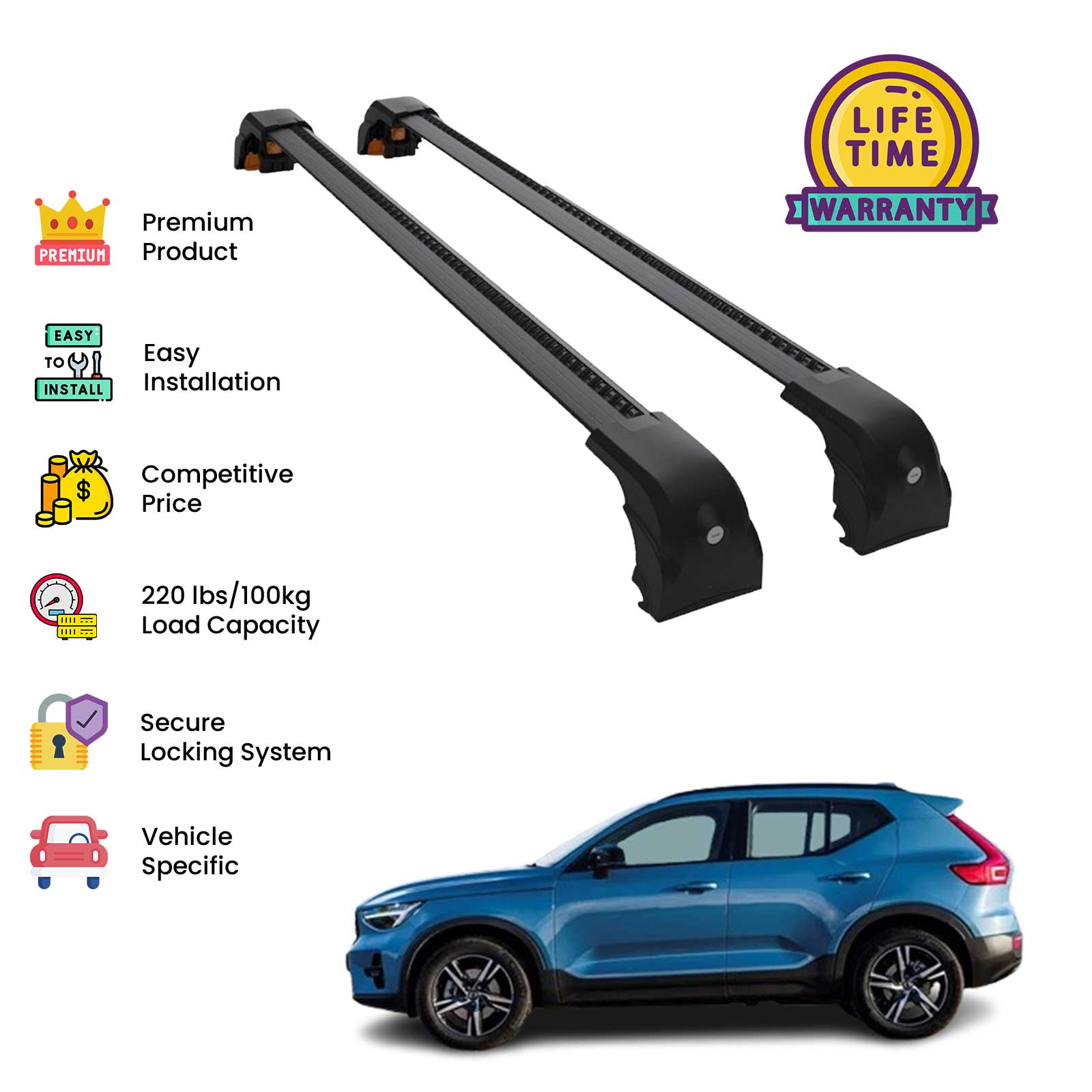 Premium Quality Roof Rack Cross Bar set for Volvo XC40 2017 - 2025 ...